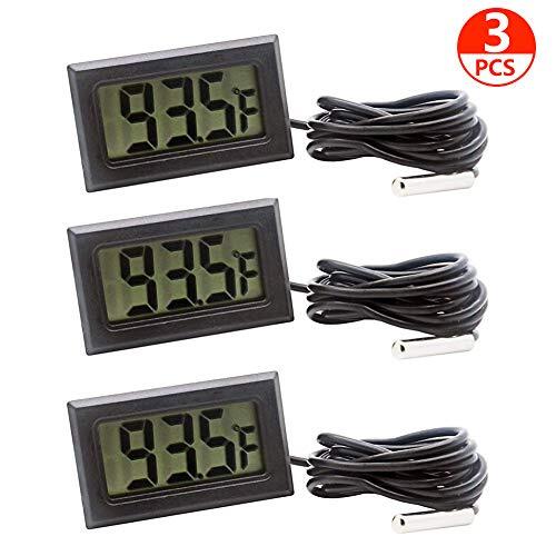 3Pcs Black Digital LCD Thermometer Temperature Monitor with External ...
