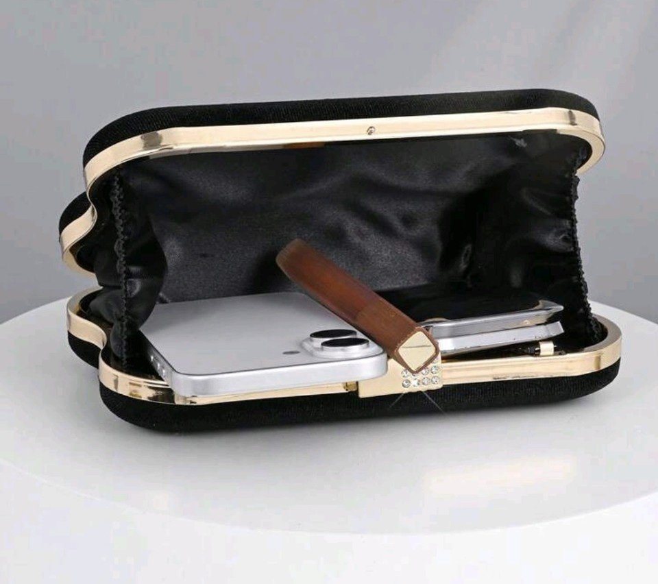 Velvet Women Black Ladies Chain Clutch Bag Crystal Evening Bag Wedding ...