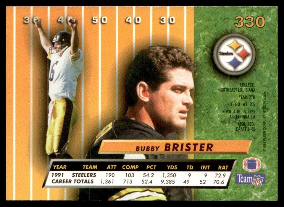 1992 Ultra Bubby Brister Pittsburgh Steelers #330 | eBay