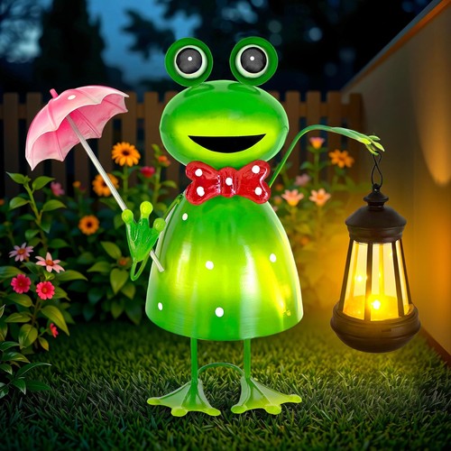 Solar Garden Lights Frog Statue with Solar Lantern Lights,15.62 in Tall ...