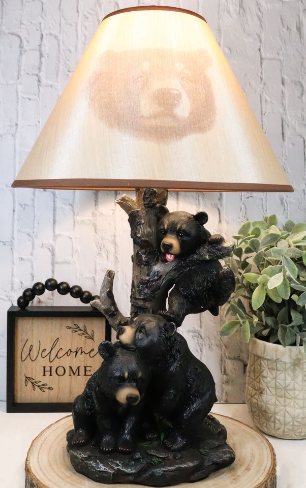 Ebros Climbing Black Bear Cubs Table Lamp With Bear Shade Desk Lamp ...