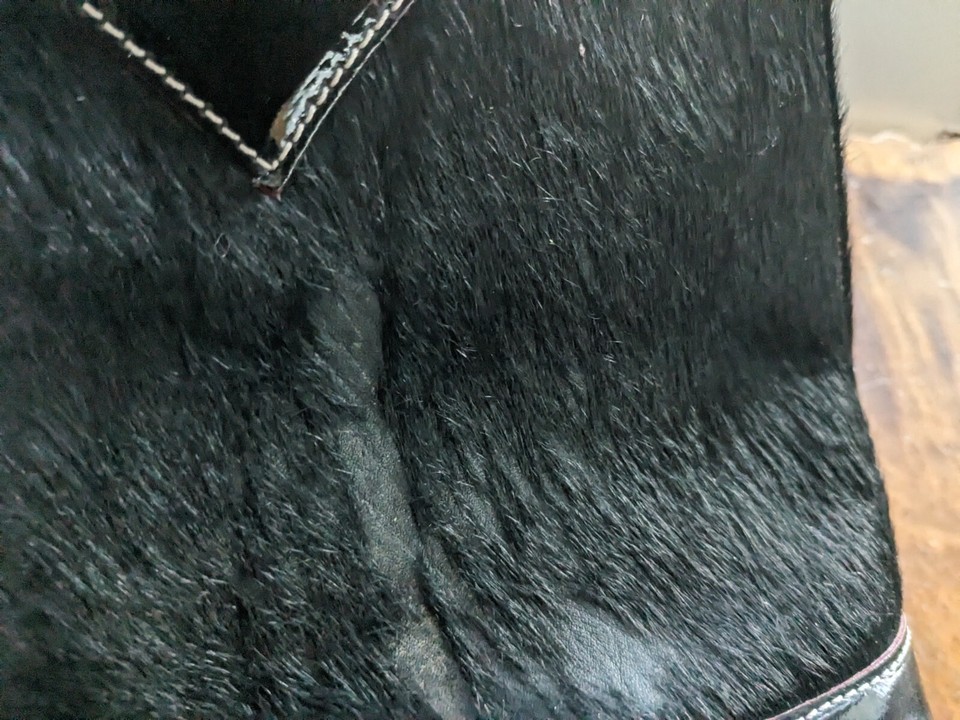 Acadia Satchel Handbag Black Patent Leather and Calf Fur | eBay