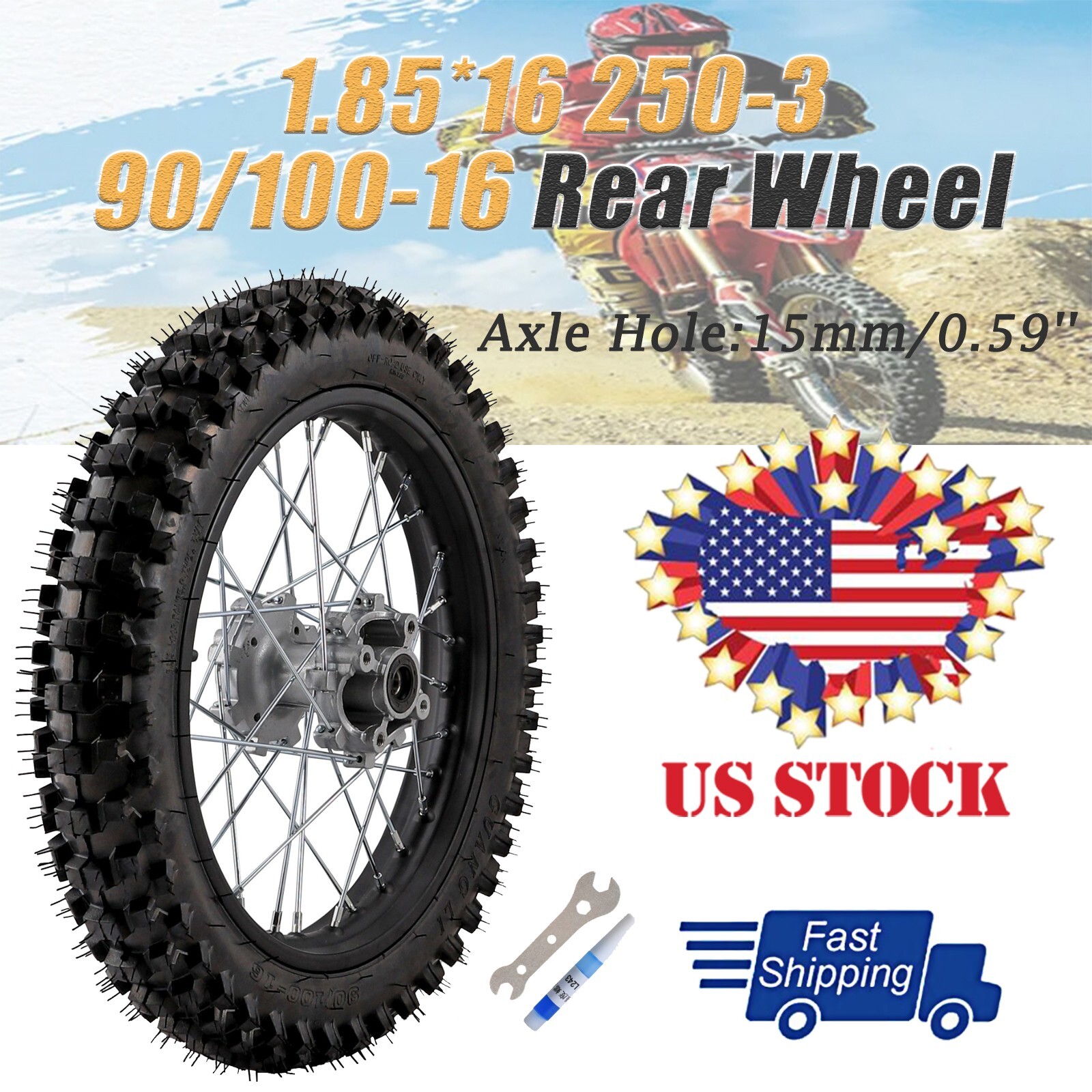 16 inch Rear Wheel Rim 1.85x16" 90/100-16 Tire For Pit Dirt Bike 140cc ...