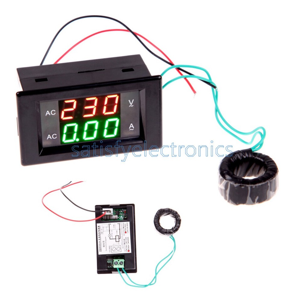 Black Digital Ammeter Voltmeter LCD Panel Amp Volt Meter Gauge AC 100A ...