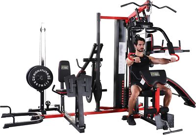 Multifunctional Home Gym System Workout Station 122.5LB Weight Stack ...