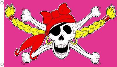 5 feet x 3 feet GIRL PINK PIRATE FLAG + EYELETS caravan camping ...