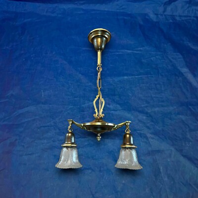 antique pendant Two light Fixture Nice Clear Shades Rewired KB79 | eBay