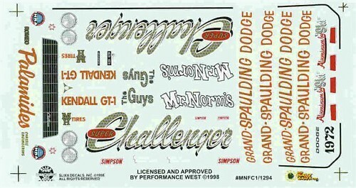 Slixx 1294 Mr Norms Challenger F/C waterslide Drag decal | eBay