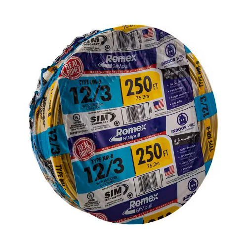 Romex 250 Ft 12/3 Solid SIMpull NM-B W/G Wire Electrical Indoor Home ...