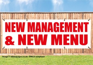 Under new management and new menu banner restaurant SIGN PVC with ...