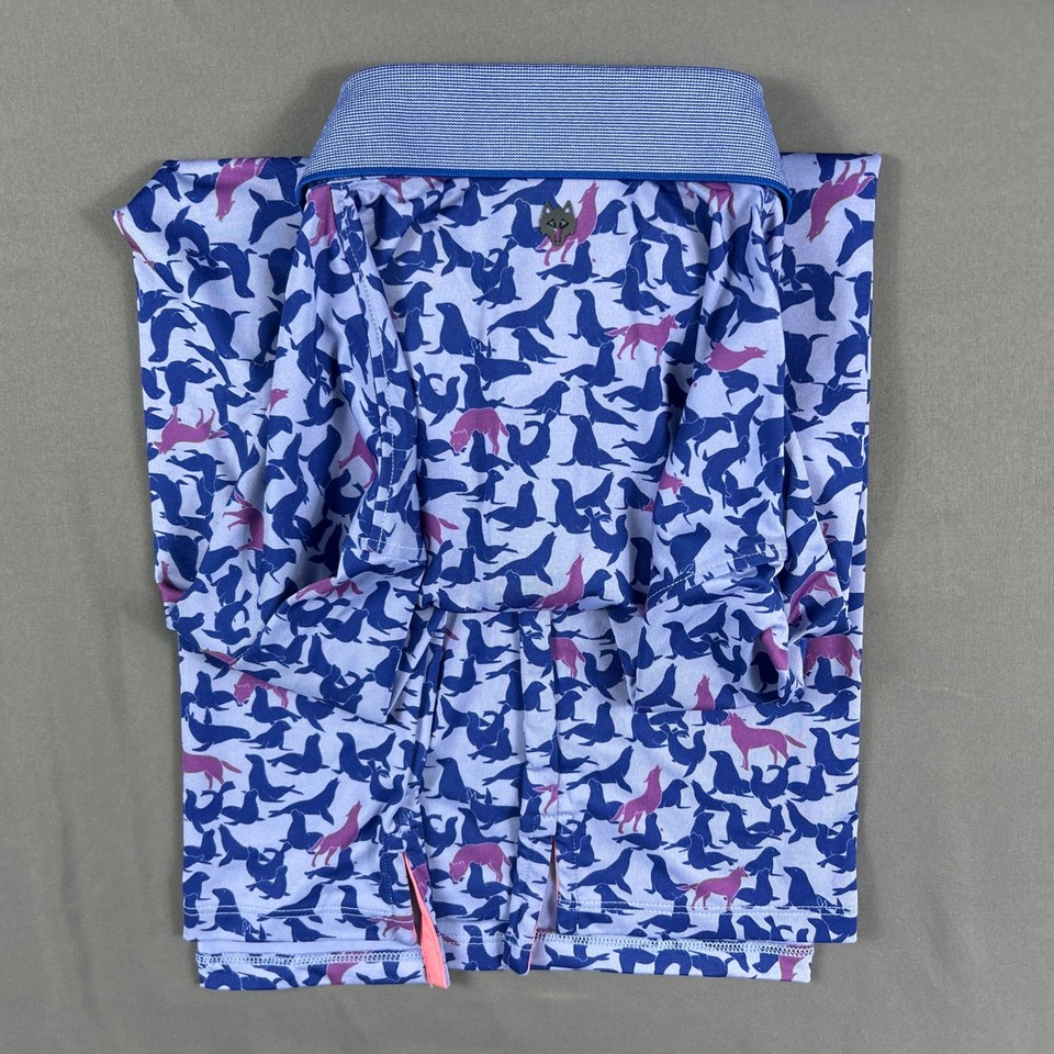 Greyson Golf Shirt Polo Sleeve Logo Seals And Wolf Print Large Blue ...