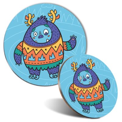 Mouse Mat & Coaster Set Funny Cartoon Yeti Animal Winter Jumper #58870 ...