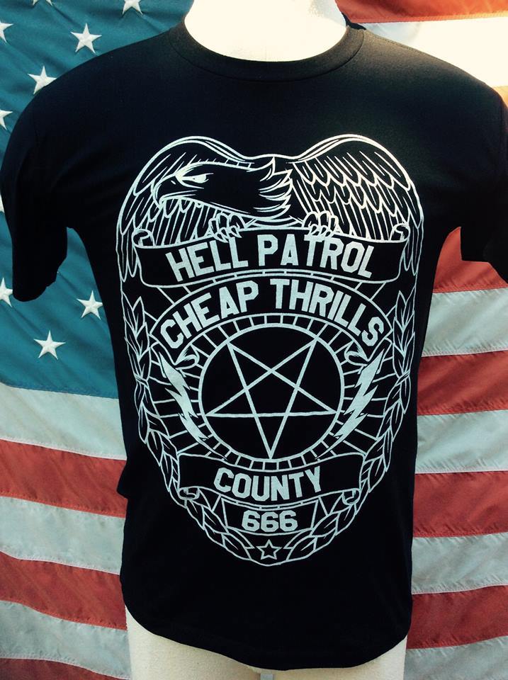 HELL PATROL COP BADGE SHIRT! punk goth biker dyna harley satan devil ...