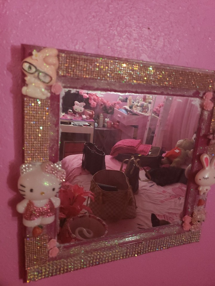 Bling diamond hello kitty Crystals Compact Mirror Portable Glitter Make ...