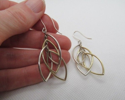 Vintage Triple Interlocking Silver Tone Dangle Drop Fish Hook Earrings ...
