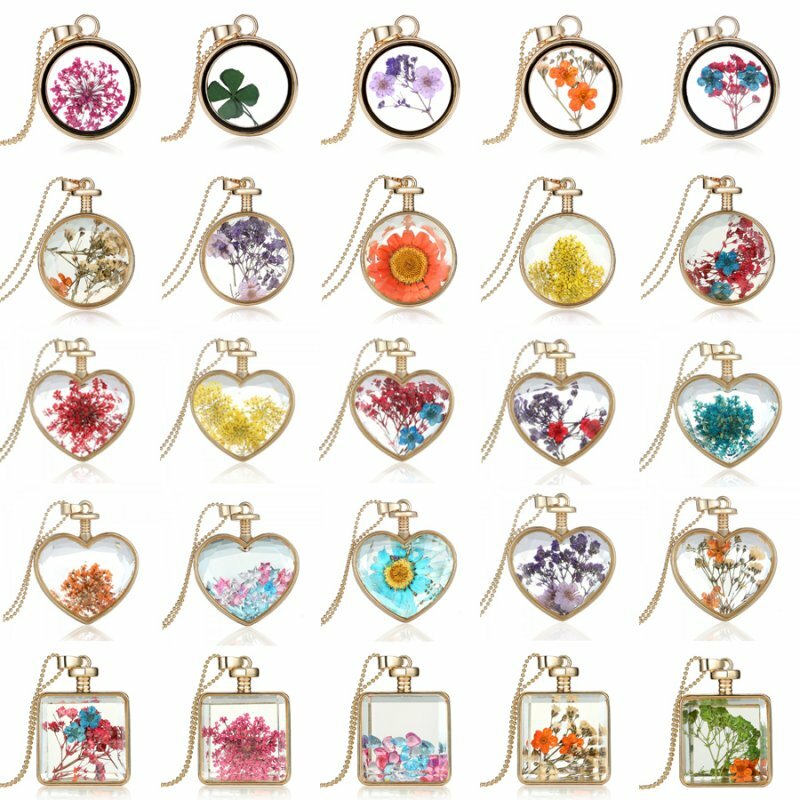 Natural Real Dried Flower Resin Glass Floating Locket Pendant Necklace ...