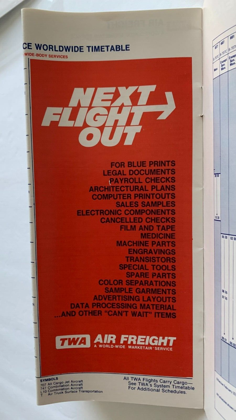 Vintage Feb 1975 TWA Airlines Cargo Air Freight Timetable Brochure ...