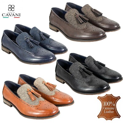 Men's Cavani Leather Loafers Brogues Smart Formal Slip On Shoes | eBay UK