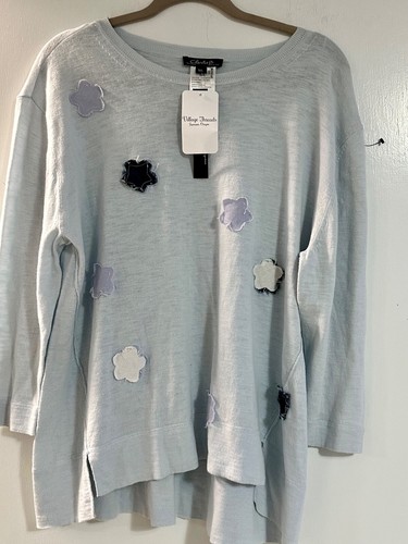 Charlie B Spring Light Sweater Flower Appliques L Soft Girl Coastal ...