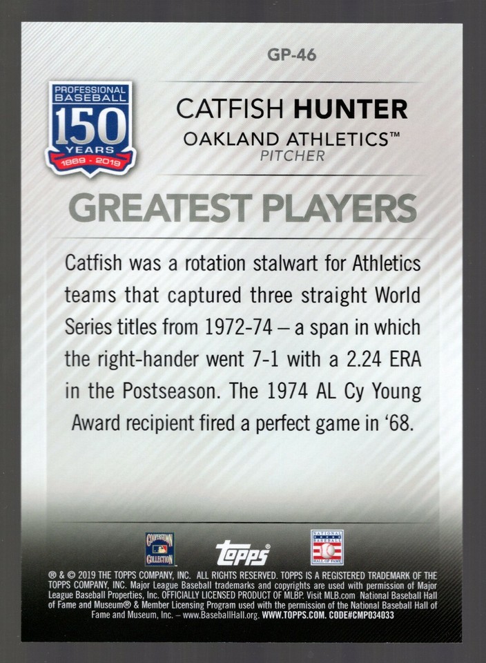 2019 TOPPS GREATEST PLAYERS CATFISH HUNTER 5X7" JUMBO CARD #/49 GP-46 A ...