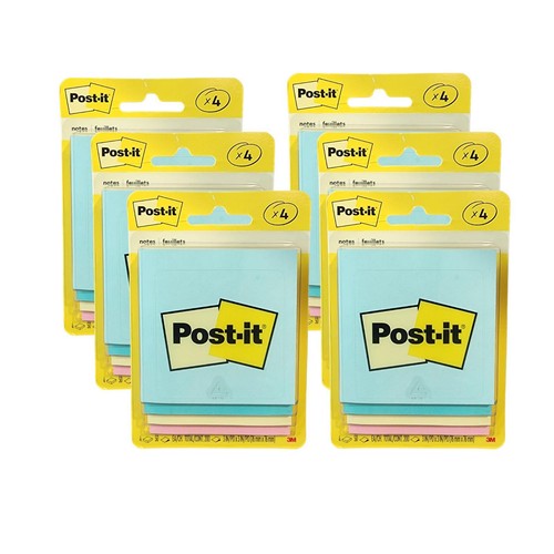 Post It Notes 3 x 3 Sticky Note 24 Pads 1200 Sheets Lot of 6 Packs of 4 ...