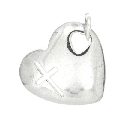 Sterling Silver Heart with Cut Out Cross Charm or Pendant | eBay