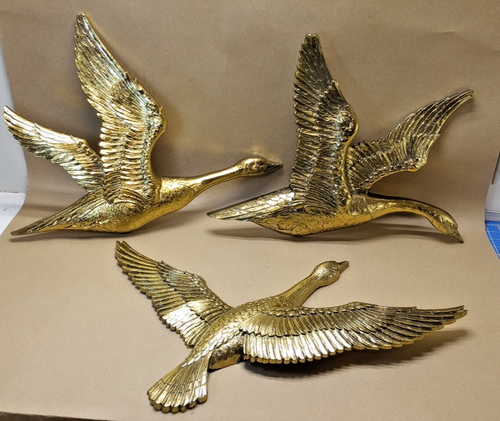 Lot of 3 Syroco Canadian Goose Bird Gold Hanging Wall Art MCM 7054 ...