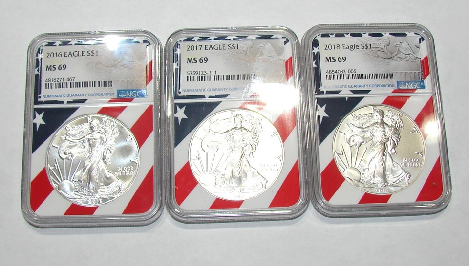 1986-2018 U.S SILVER EAGLES 33 COIN SET GRADED NGC MS69 AMERICAN FLAG ...