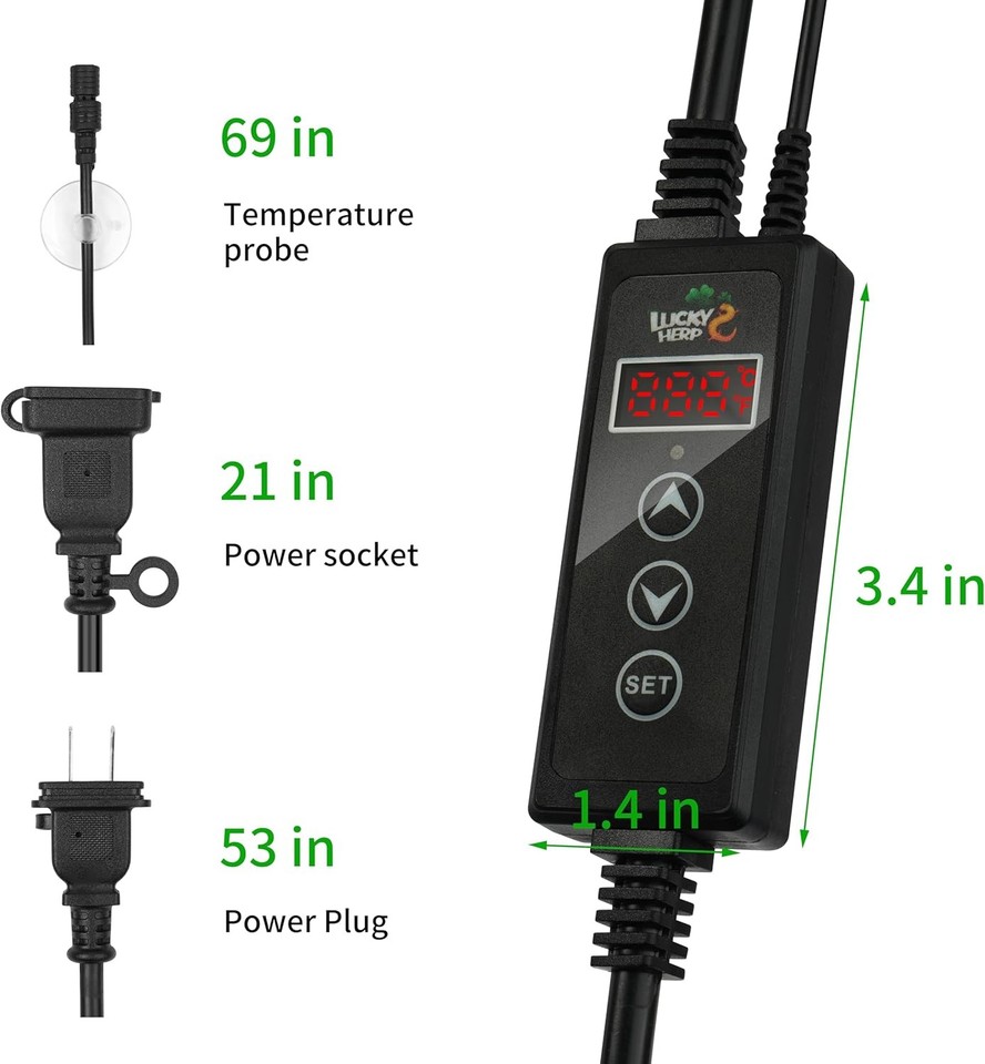 LUCKY HERP Reptile Dimming Thermostat, PID Heat Lamp Temperature ...