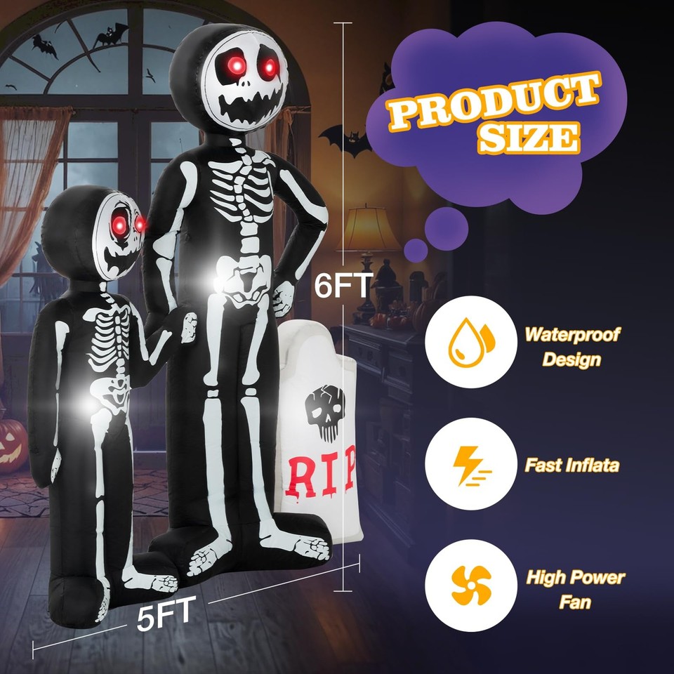New Halloween Inflatables Outdoor Decorations Skeleton Family with Red ...