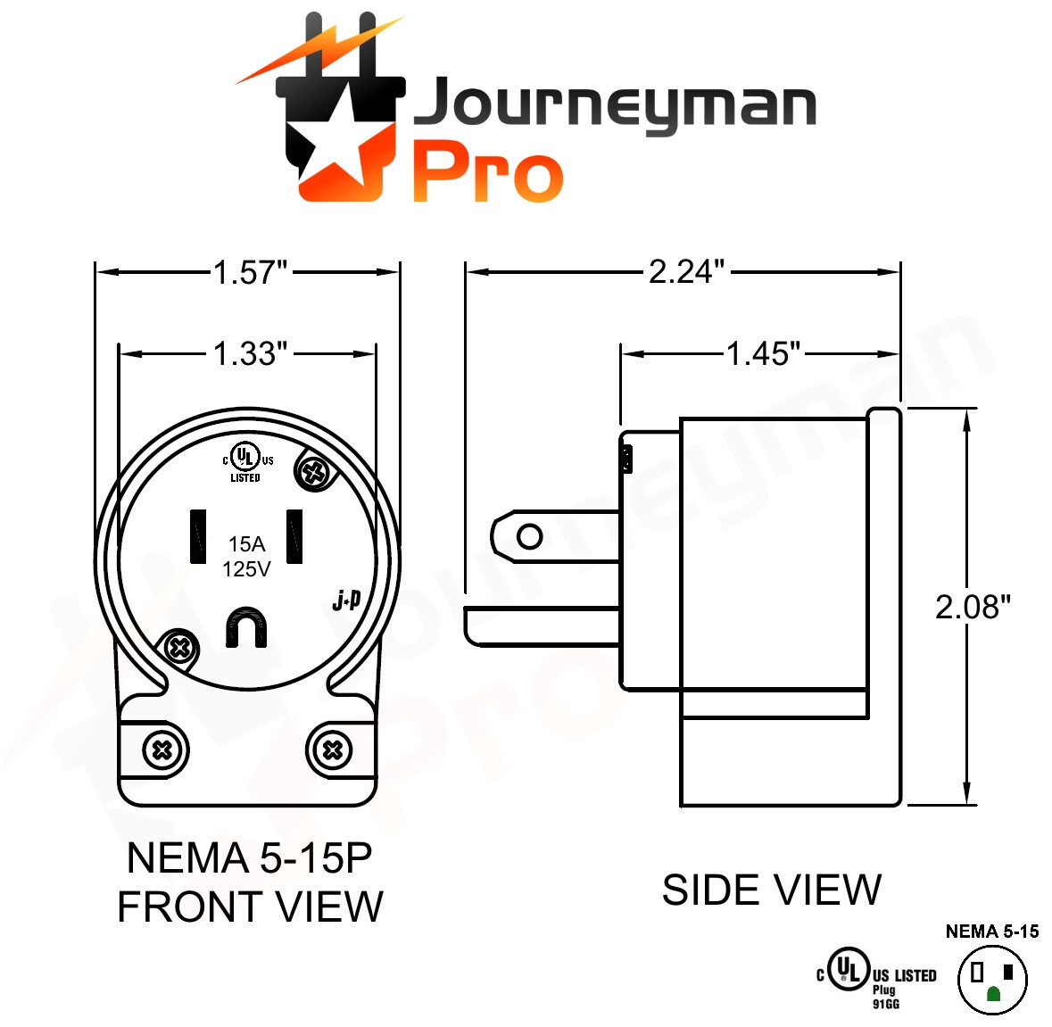 110 Volt 15 AMP Male 90 Right Angle Plug Extension Power Cord ...