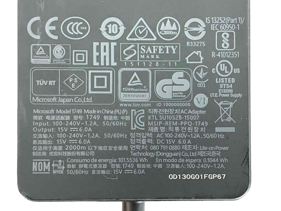 Original Microsoft Model 1749 90W 7.4mm AC Power Adapter 15V 6.0A | eBay