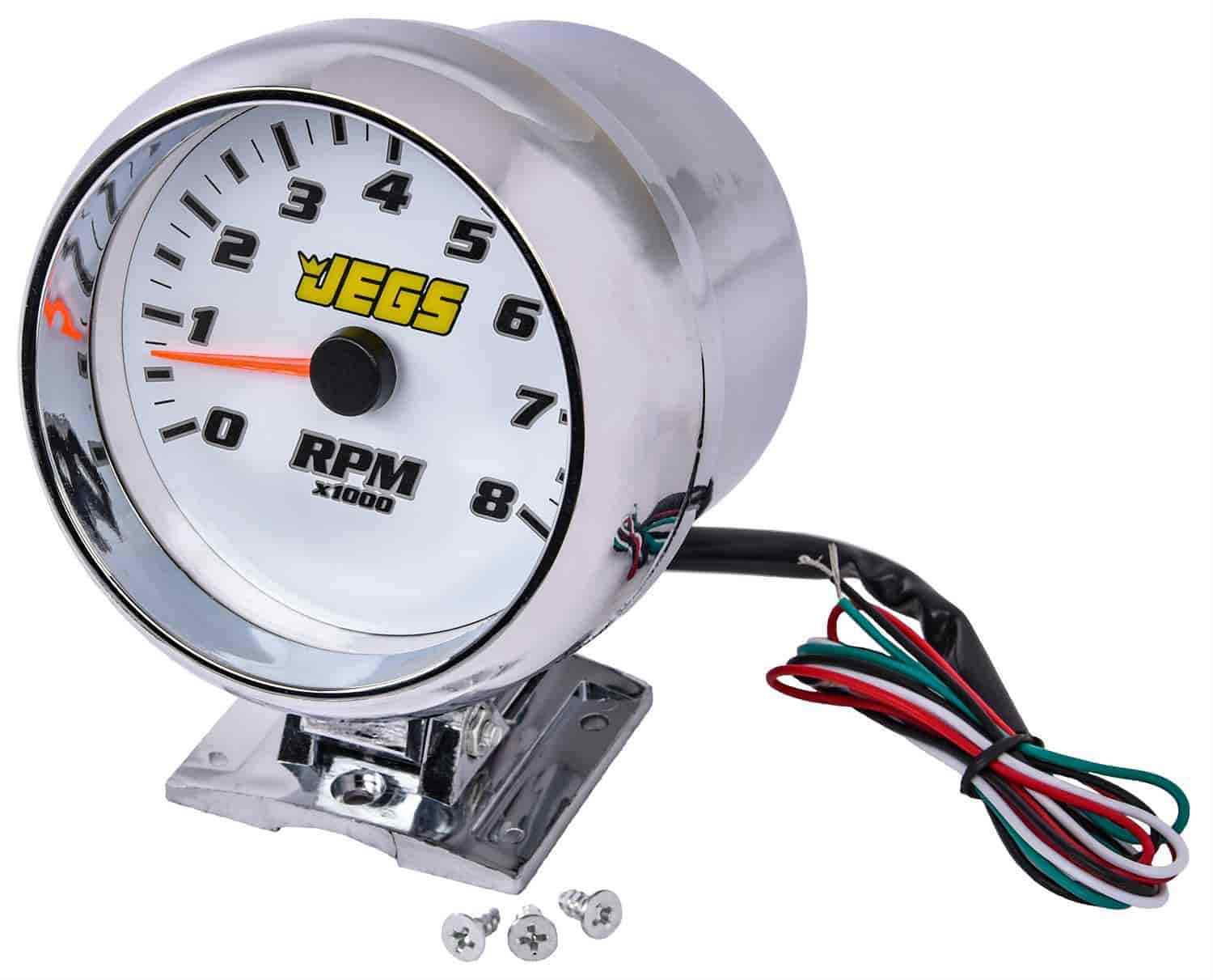 JEGS 41307 3-3/4 in. Pedestal Mount Tachometer, 0-8,000 RPM-White Face ...