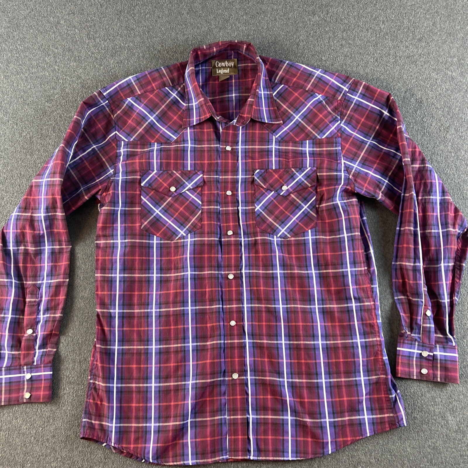 Cowboy Legend Shirt Mens 2XLT Red Purple Pearl Snap Western Plaid Rodeo ...