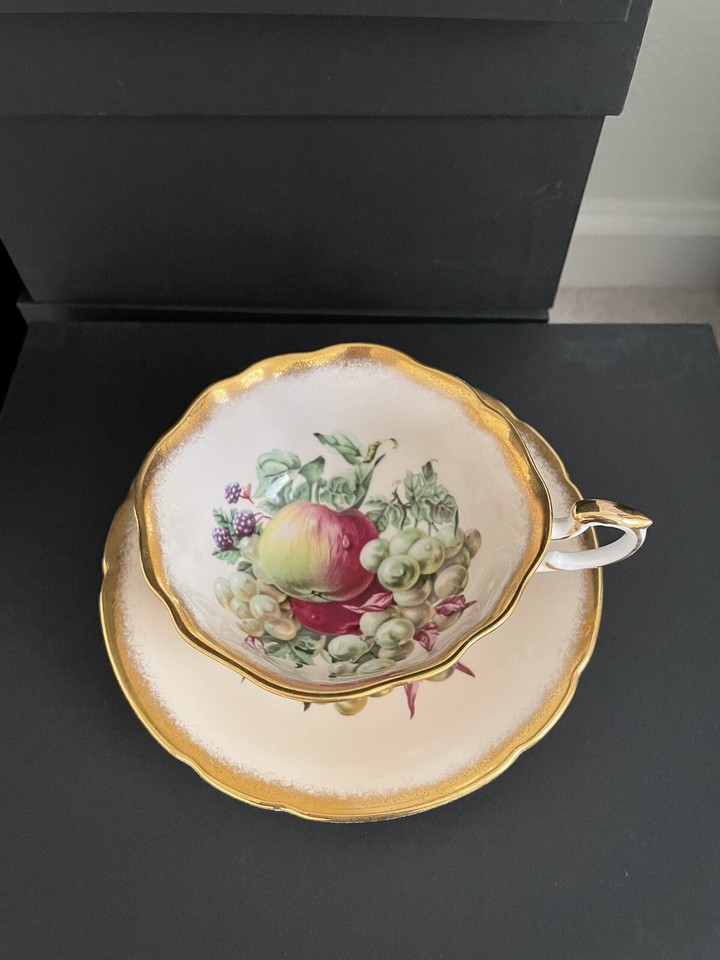 Vintage Paragon Fruit Orchard Tea Cup & Saucer Gold Gilt Apple Grape ...