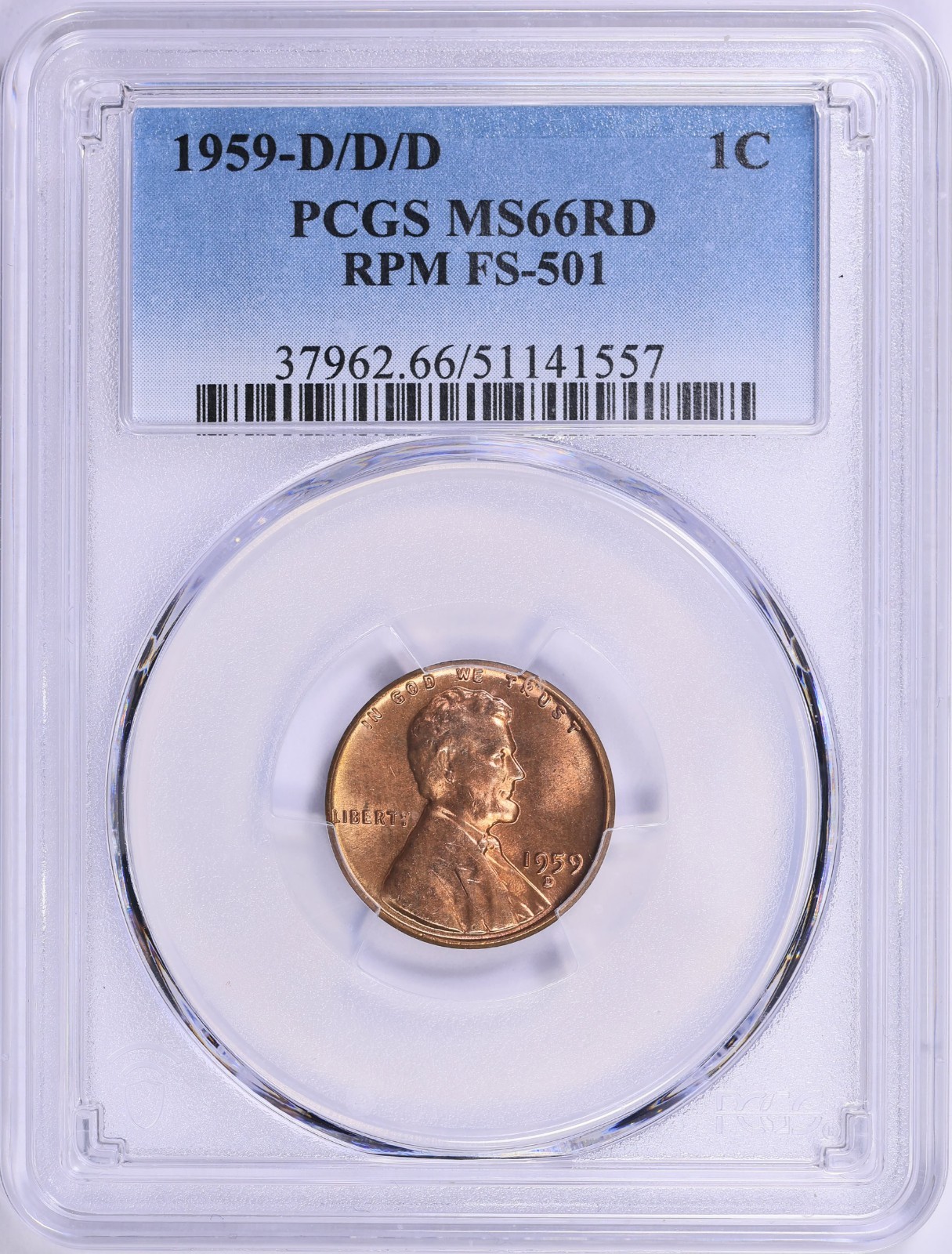 1959-D/D/D PCGS MS66RD RPM FS-501 Lincoln Cent-CONECA Top 100 Repunched ...