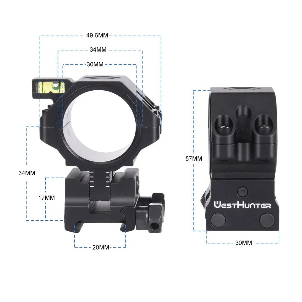 WestHunter Adjustable Scope Mount Rings 34mm 30mm 1" Elevation Height ...