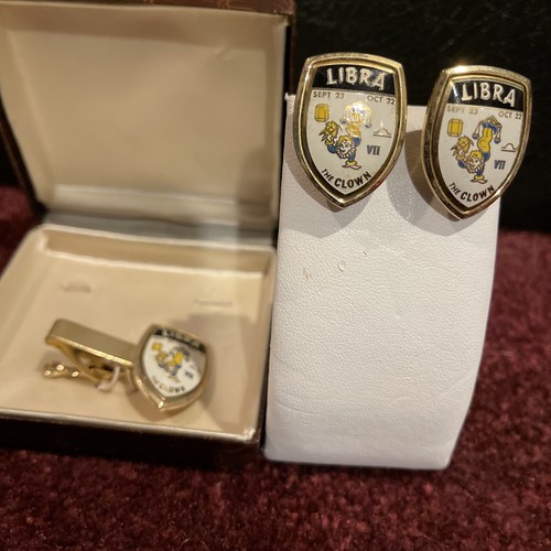 RARE VINTAGE GOLD TONE CUFFLINKS LIBRA OCTOBER ZODIAC SIGN the CLOWN ...