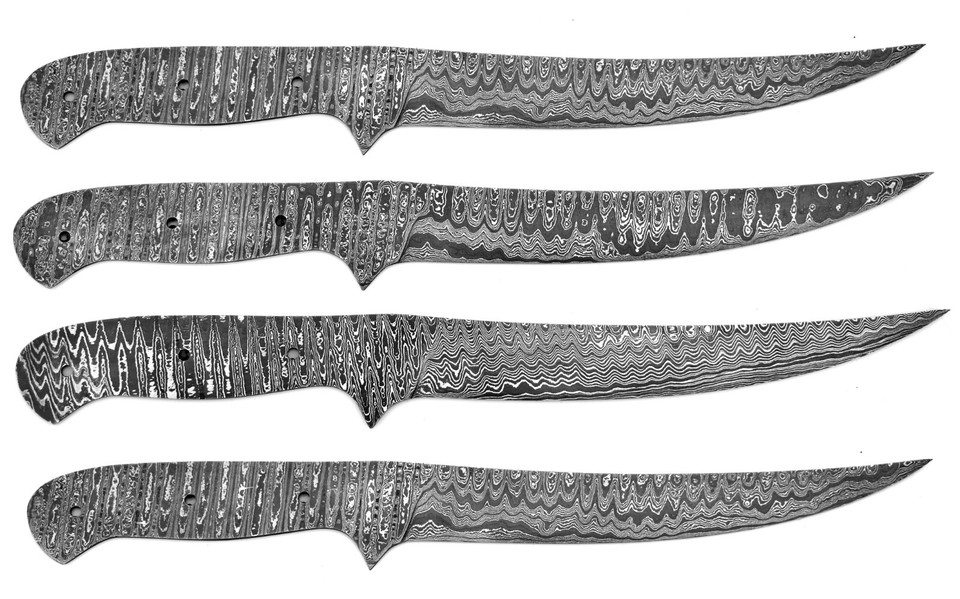 LOT OF 4 DAMASCUS STEEL FILLET KNIFE KITCHEN BLANK BLADE KNIFE MAKING ...