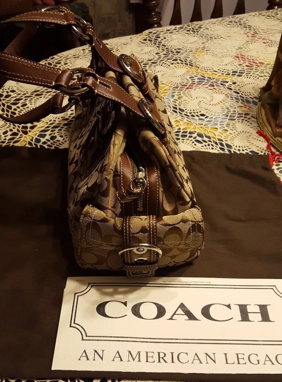 AUTHENTIC COACH LOGO PURSE ♡ BROWN CANVAS LEATHER DOU… - Gem