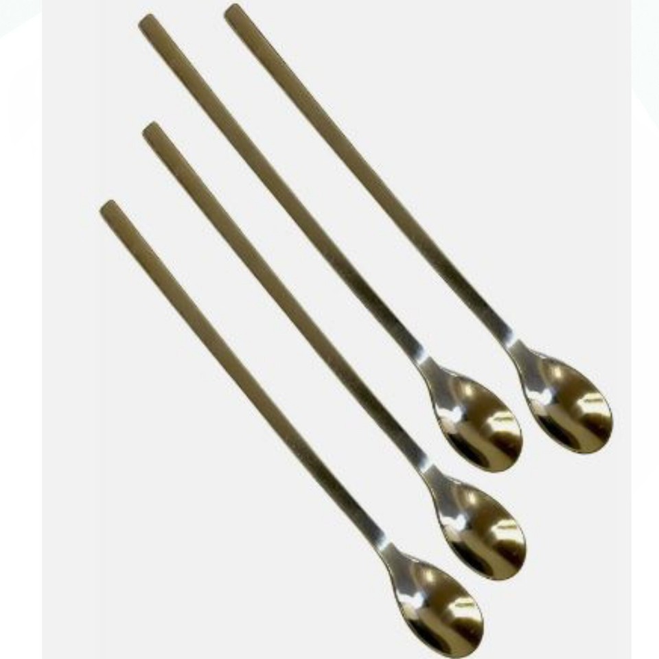 4 Long Handled Cocktail Spoons Knickerbocker Latte Sundae Teaspoons Bar ...