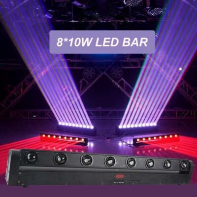 8x10W DMX LED BAR Beam RGBW 4 in 1 Wall Washer Indoor Use Stage Disco ...