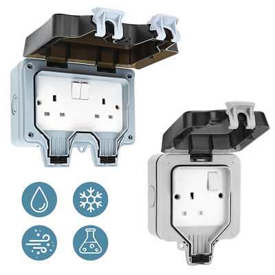 Weatherproof Outdoor Plug 1 / 2Gang Twin Switched Double Socket Outside ...