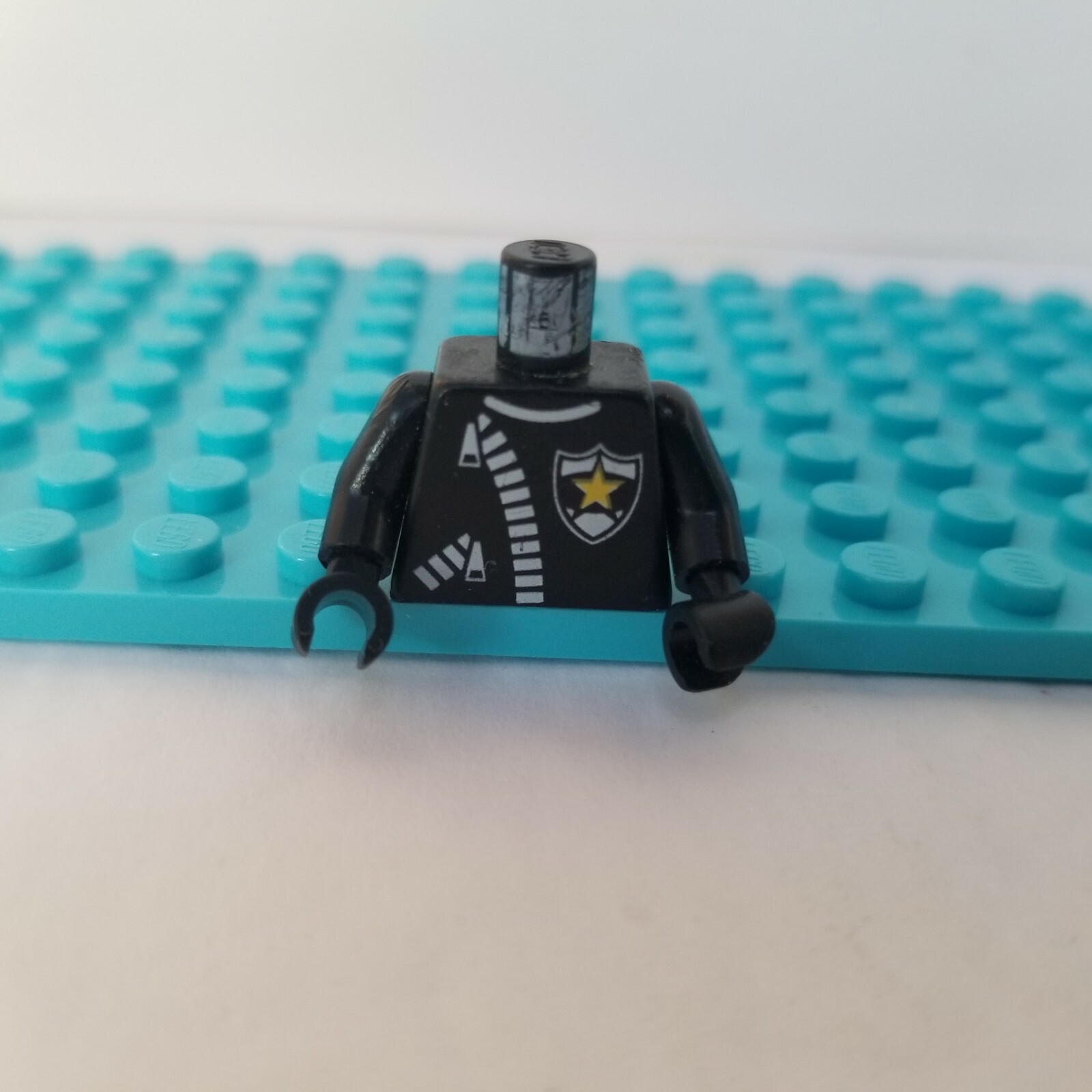 Lego Police Torso Black with Star Badge Long Curved Zipper LEATHER ...