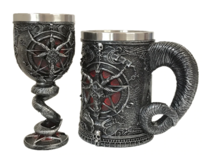 Ritual Demon Skull Mug Goblet Chalice Resin Stainless Satan Pentagram ...