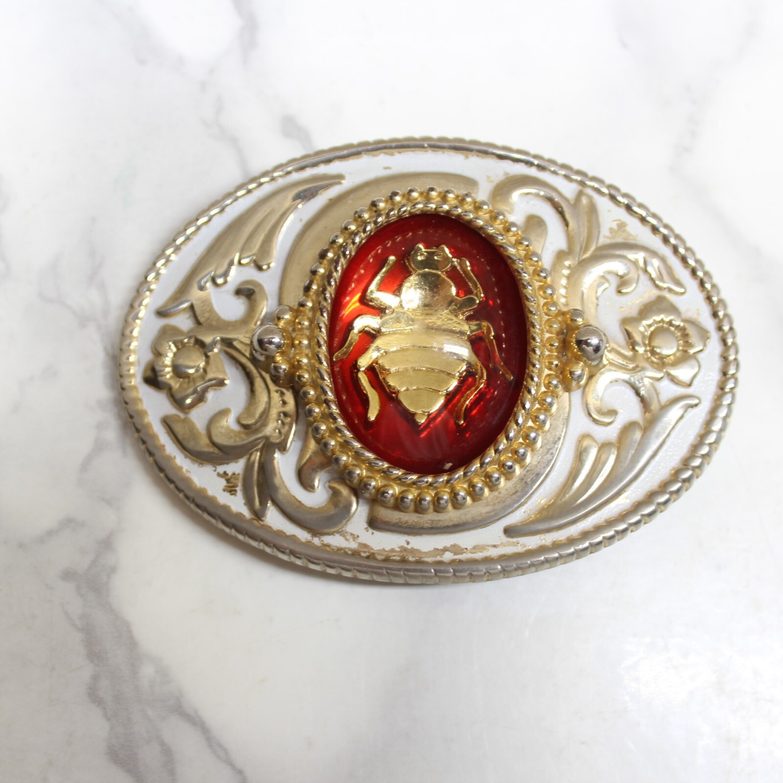 Oval Golden Beetle Bug Insect Belt Buckle USA Made - Gem