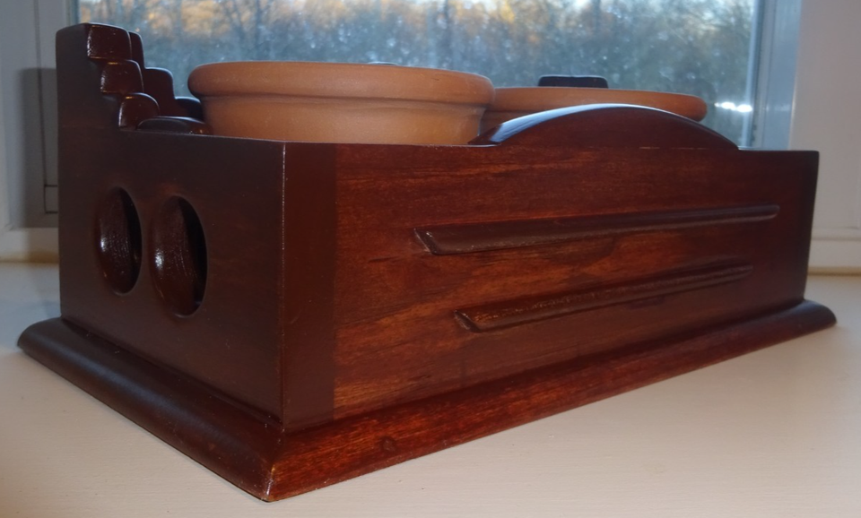 C.C.W. Hand-Made Southwestern Mayan Theme Wood Planter, w/2 Terra Cotta ...