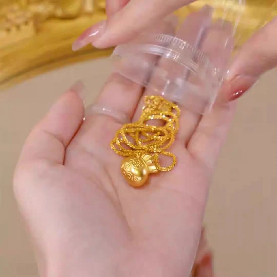 Gold Color Chinese Style Money Bag Necklace with Auspicious Clouds for ...