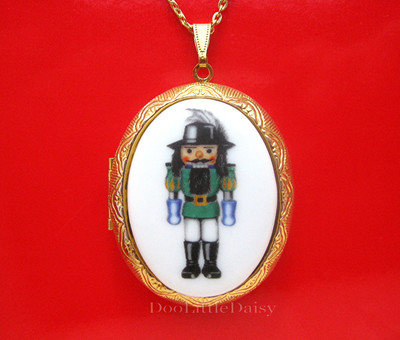 Porcelain Holiday CHRISTMAS NUTCRACKER ROBIN HOOD CAMEO Locket Pendant ...