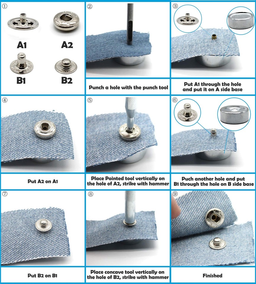 Leather Snap Fasteners Kit with Installation Tools For Clothes and ...